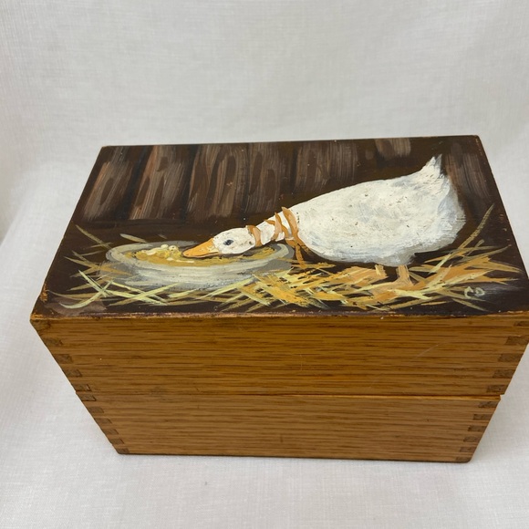 Kitchen | Vintage Handcrafted Wooden Recipe Box With Hand Painted Goose ...